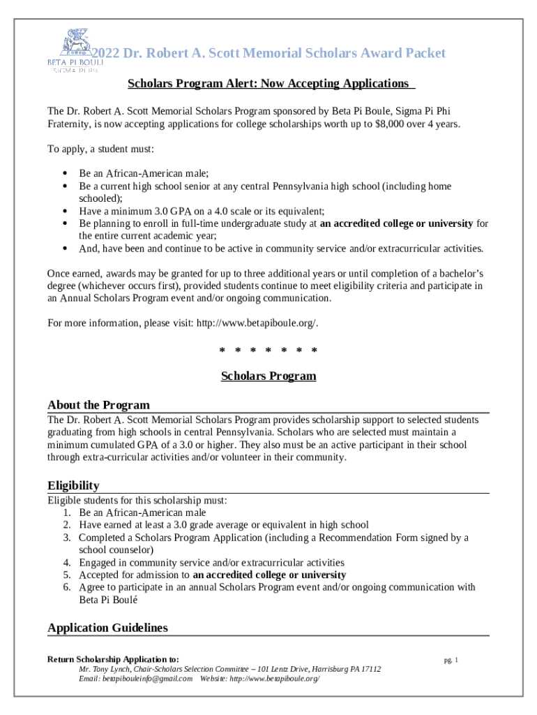 Scholars ProgramStudent Application Doc Template | pdfFiller