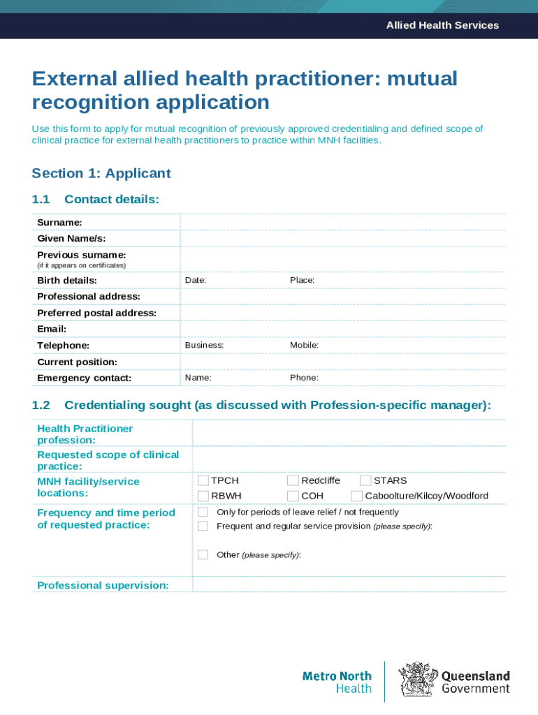 External allied health practitioner credentialing mutual recognition ...