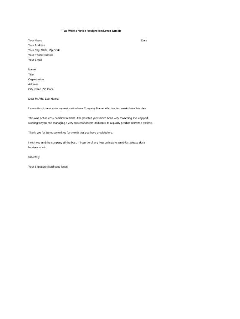 Printable-Two-Weeks-Notice-Resignation-Letter-Sample. ... Doc Template ...