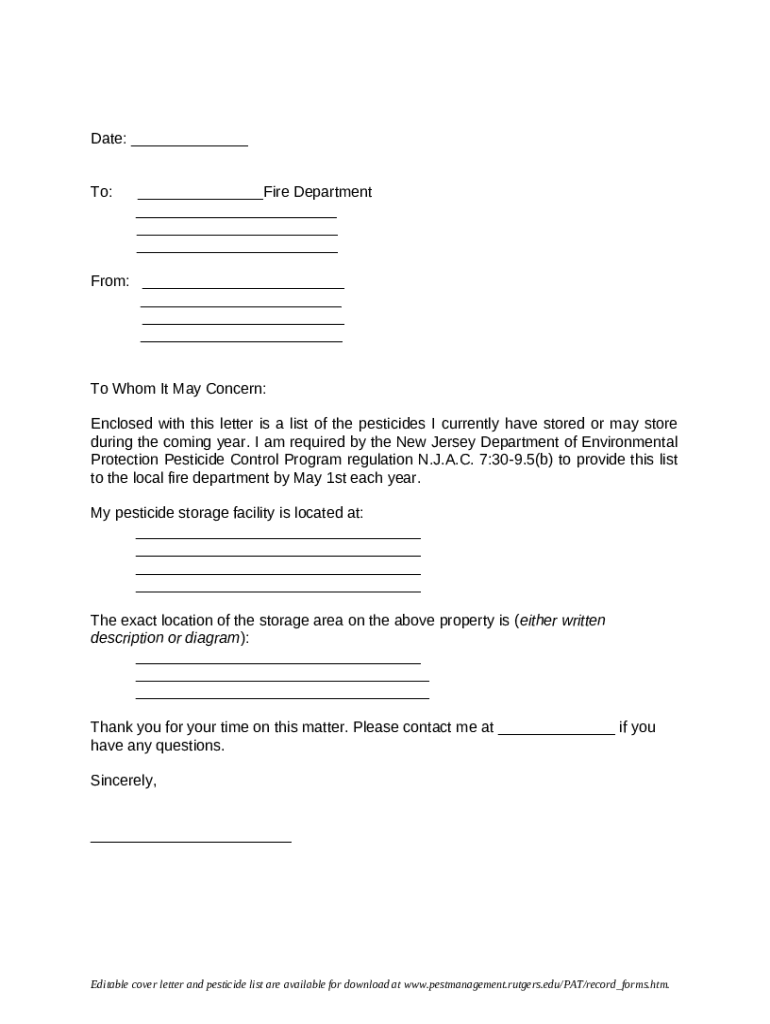 Sample Fire Department Letter for Pesticide Storage - pestmanagement ...