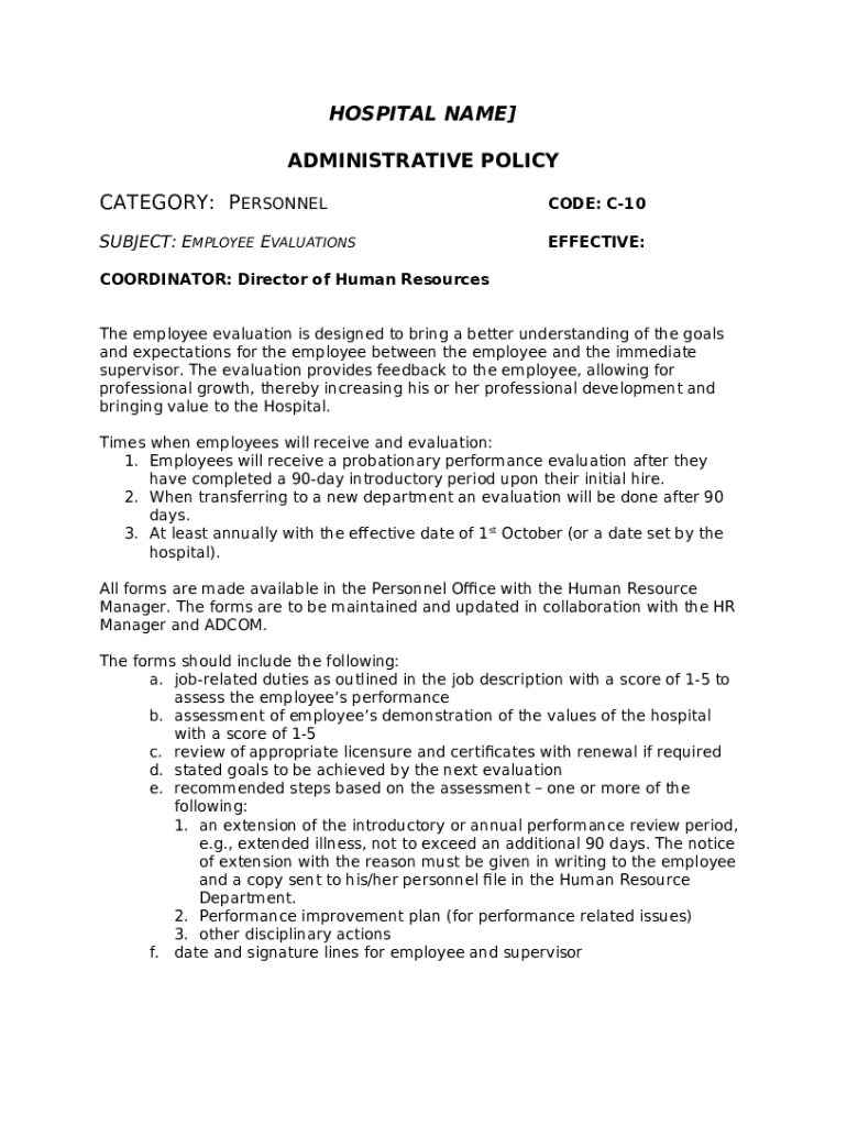 Perance Management and EvaluationHuman Resources Doc Template | pdfFiller