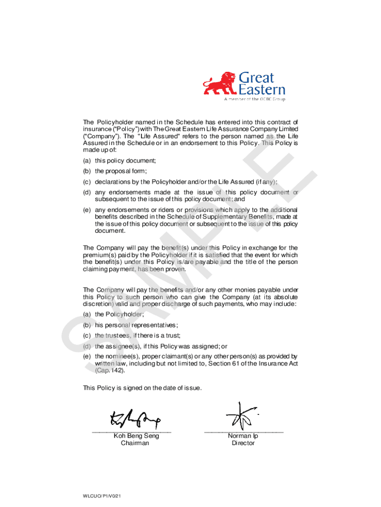 Fillable Online great eastern life assurance (malaysia) berhad (93745-a ...