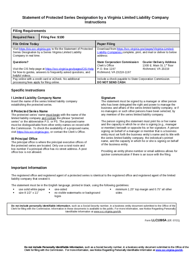 Statement of Protected Series Designation by a Virginia ... - scc ...