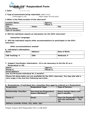 Virginia SISRespondent - dbhds virginia Doc Template | pdfFiller