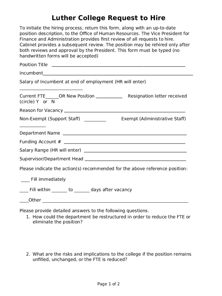 Request to Hire (Word doc) Doc Template | pdfFiller