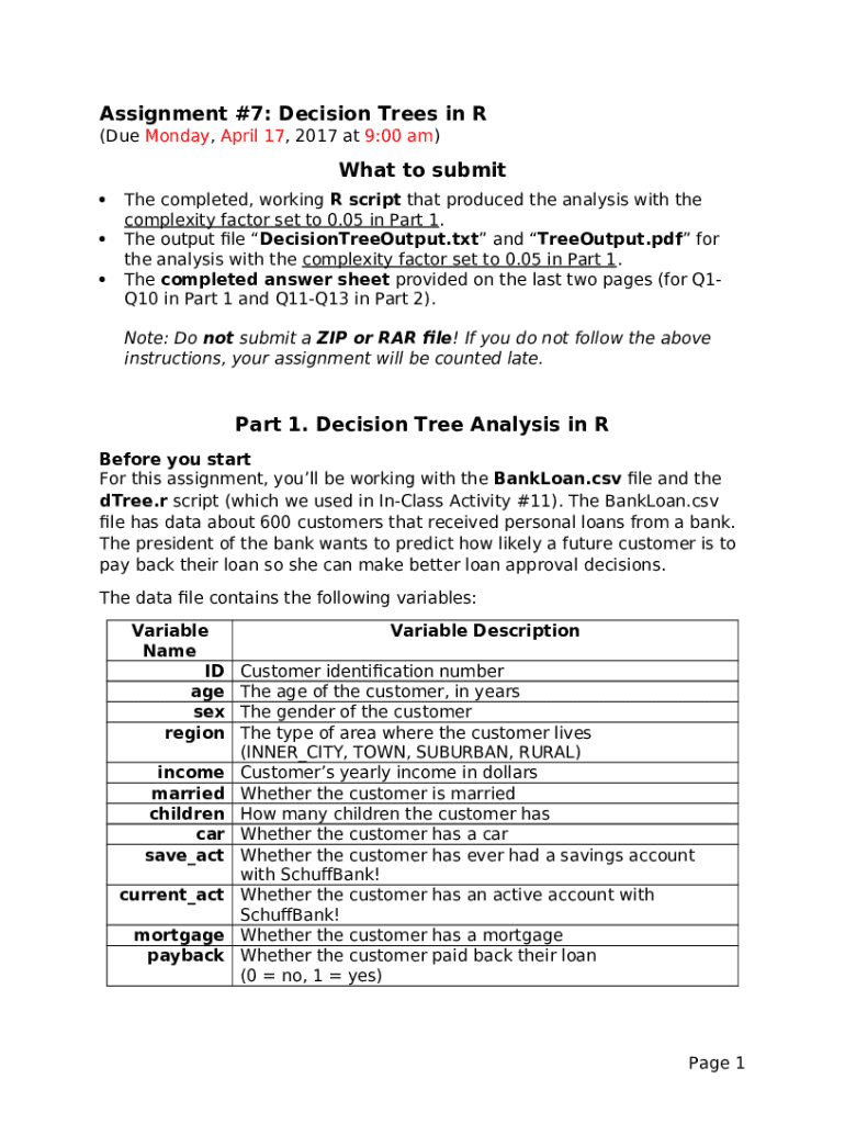 Assignment #7: Decision Trees in R - community mis temple Doc Template | pdfFiller