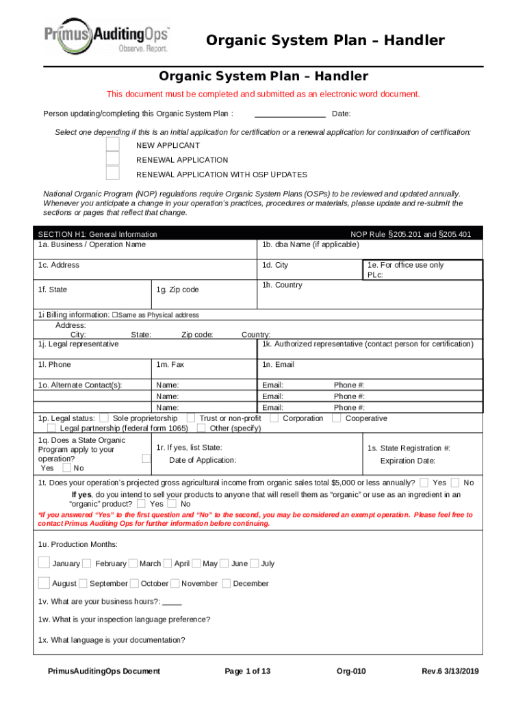 Organic System Plan - CROP Doc Template | pdfFiller