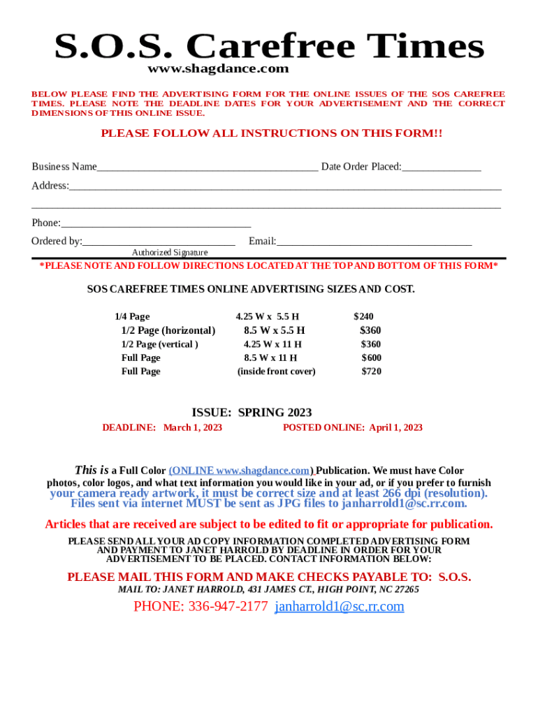 S.O.S. Carefree Times Doc Template | pdfFiller