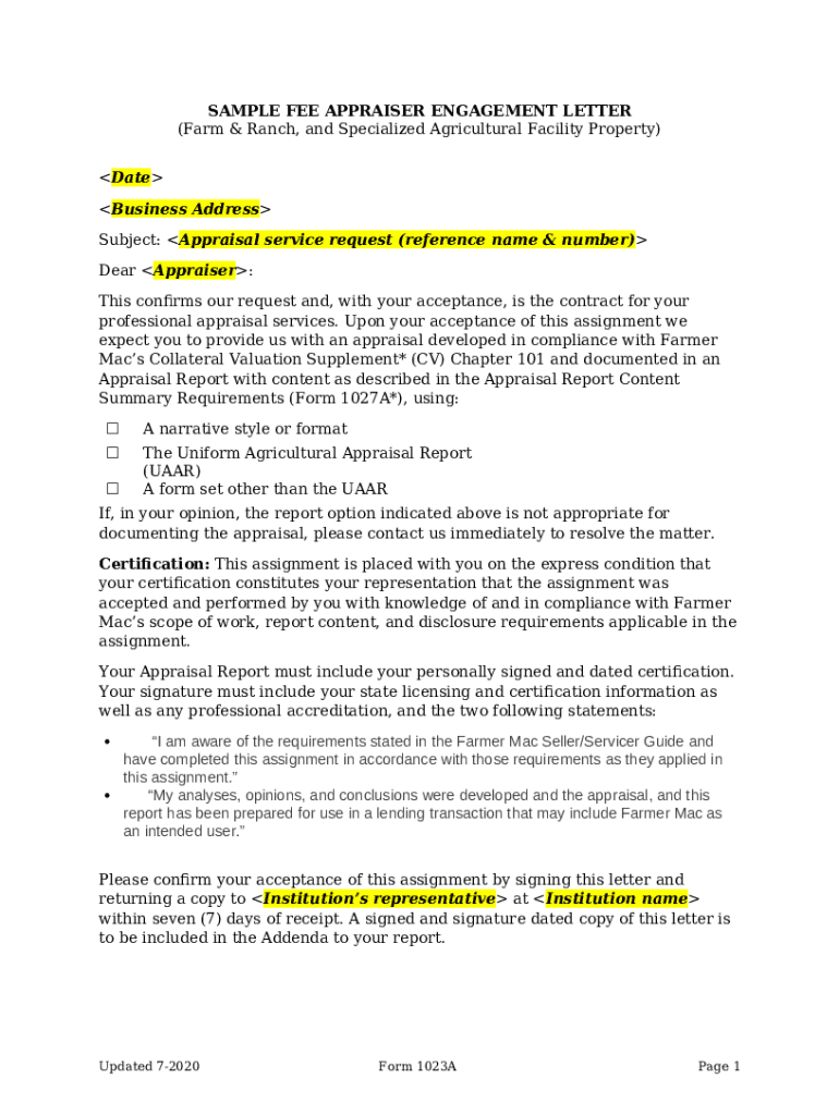 -1023A-Sample-Fee-Appraiser-Engagement-Letter- ... Doc Template | pdfFiller