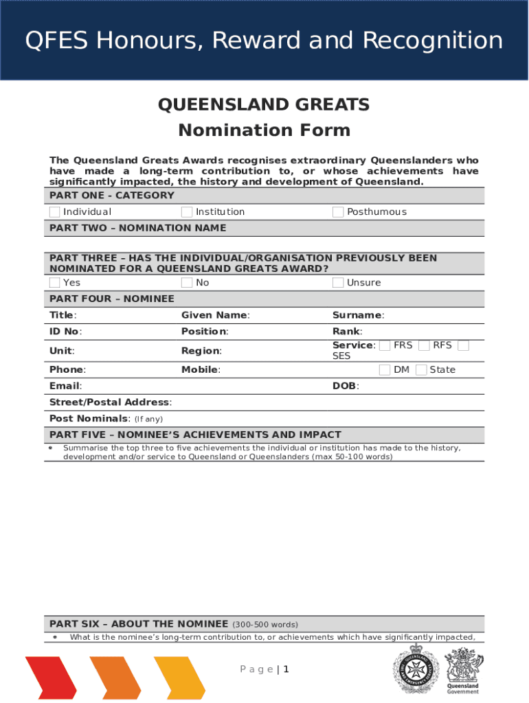 Queensland Greats Nomination Doc Template | pdfFiller