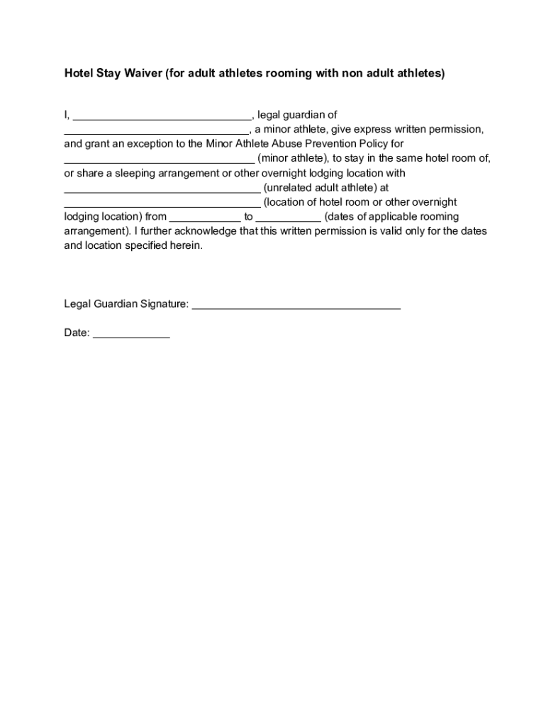 Fillable Online Hotel Stay Waiver (for adult athletes rooming with non ...