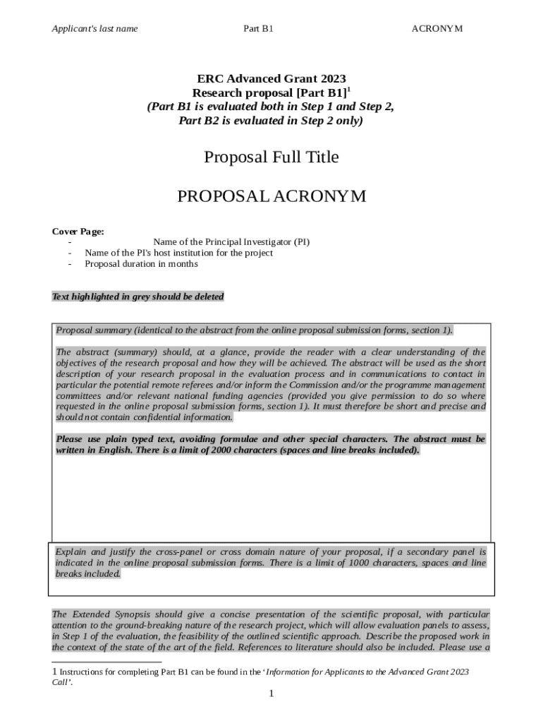 The B1 and B2 s in the ERC application Doc Template | pdfFiller