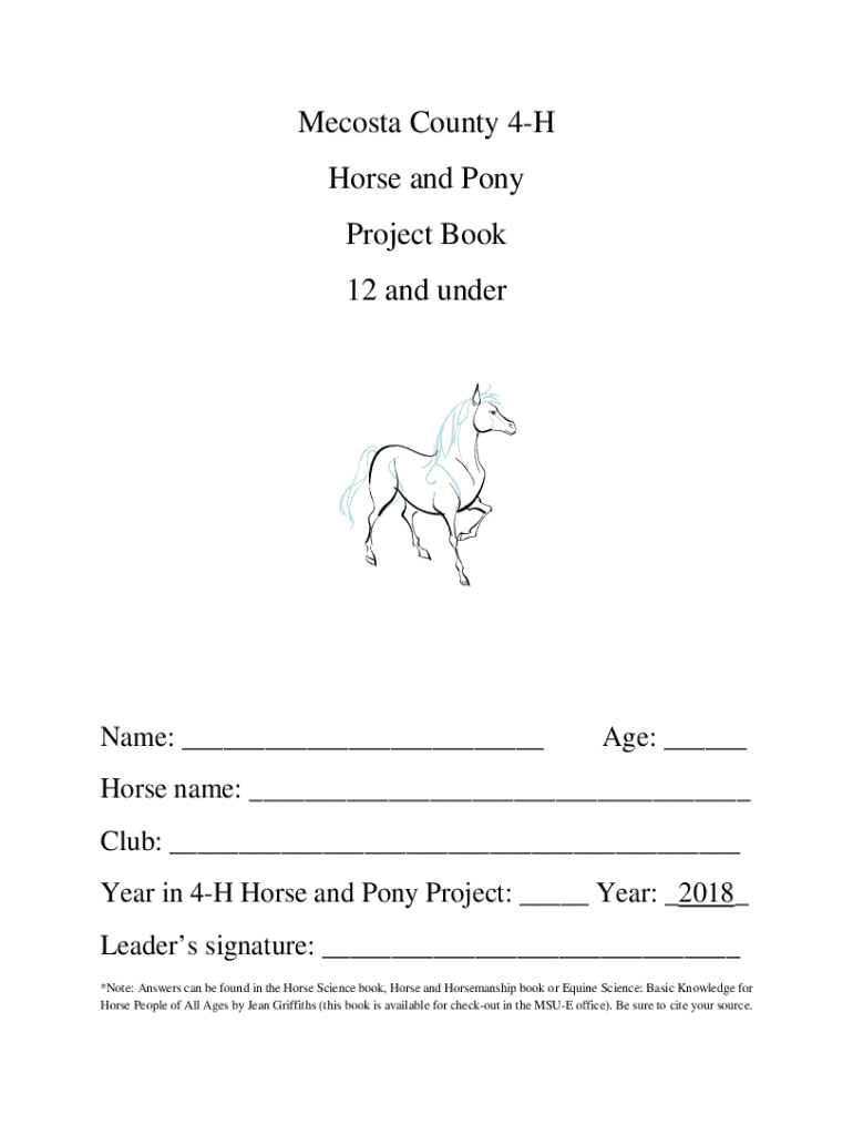 Fillable Online Horse and Pony Project Worksheet 4-H Youth Development ...