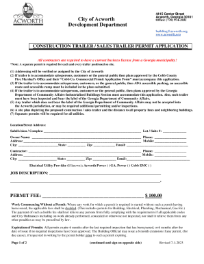 Fillable Online Construction Trailer or Sales Trailer Permit ...