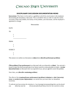 Sample Employee Disciplinary Memo Doc Template | pdfFiller