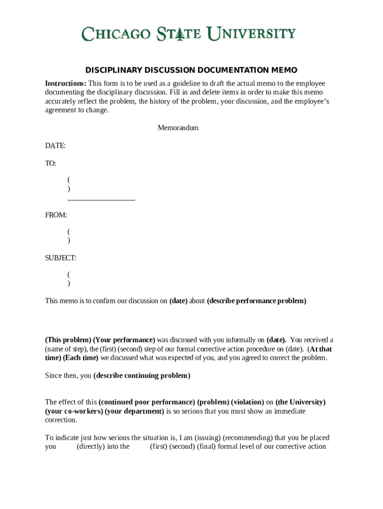 Sample Employee Disciplinary Memo Doc Template | pdfFiller