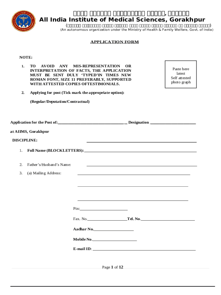 freshersnow.com AIIMS Gorakhpur Faculty Application Doc Template | pdfFiller