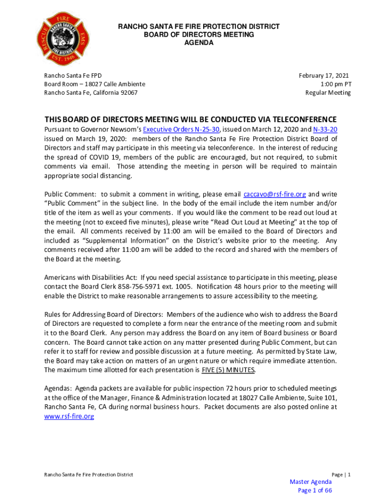 Fillable Online issued on March 19, 2020: members of the Rancho Santa ...