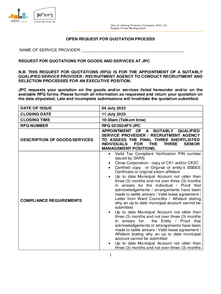 Fillable Online jhbproperty co THIS REQUEST FOR QUOTATIONS (RFQ) IS FOR ...