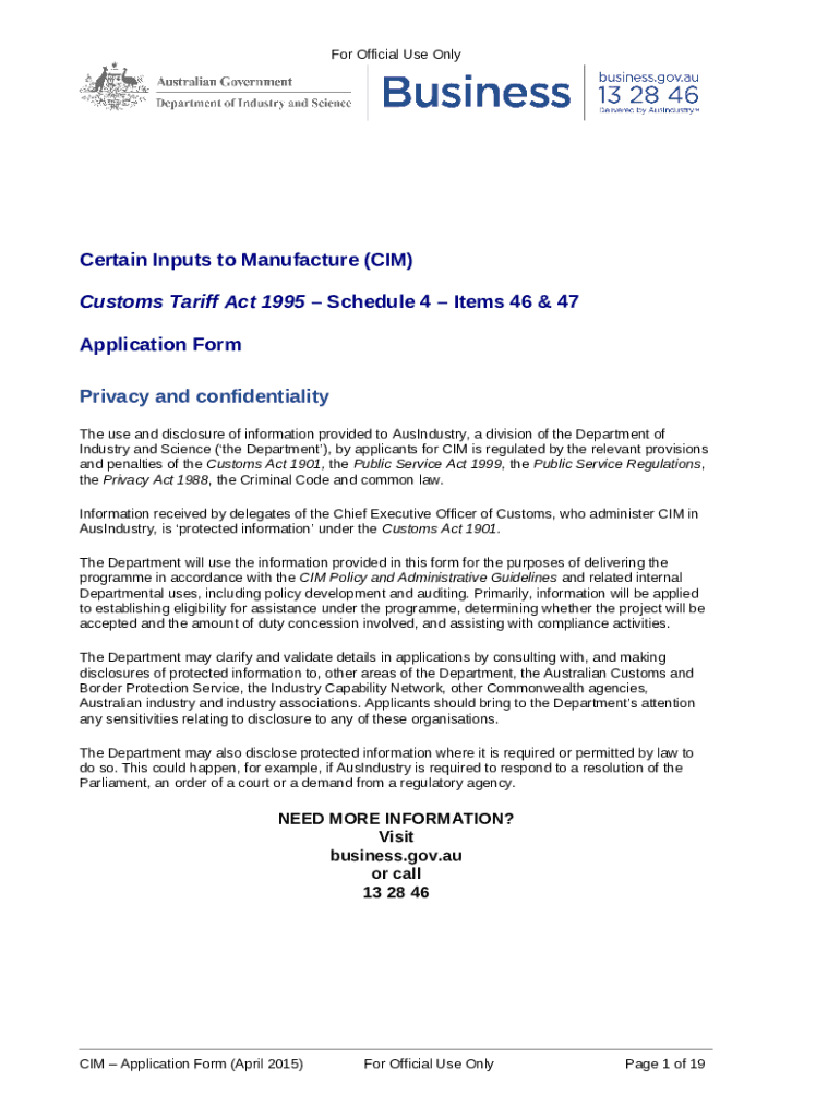 CIM - Application Doc Template | pdfFiller