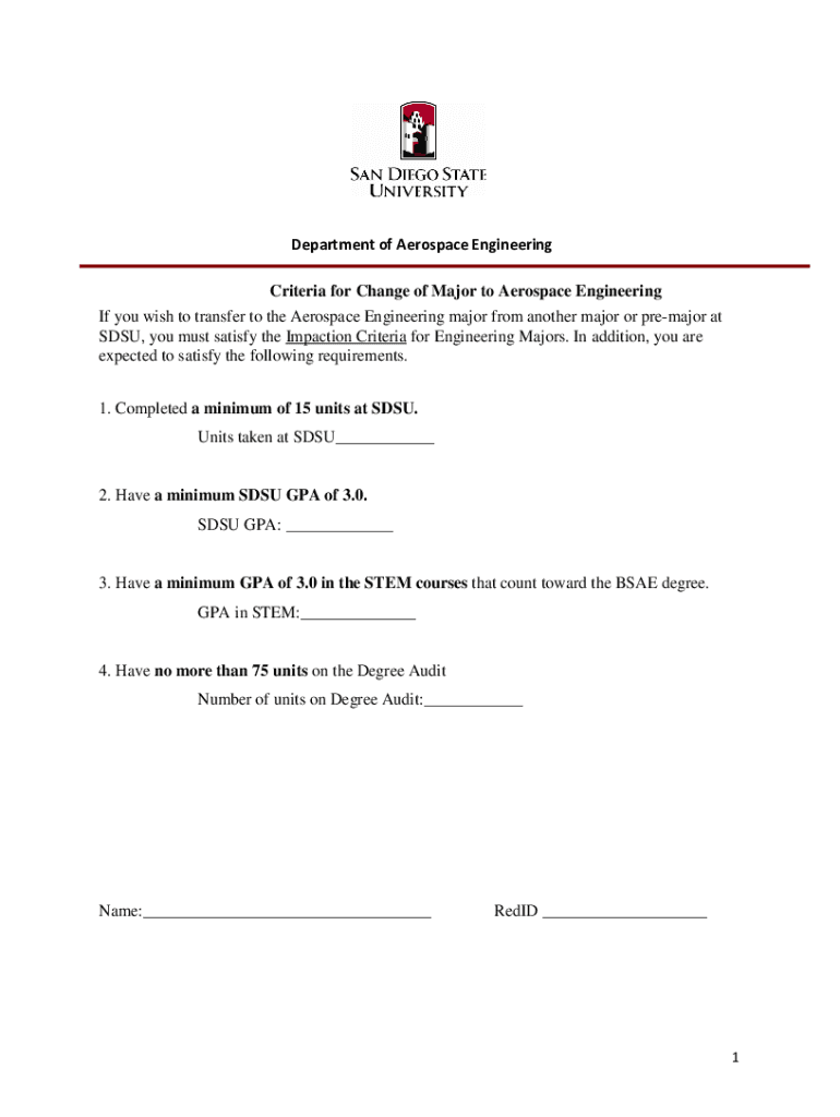 Fillable Online aerospace sdsu Major Preparation in the Samueli School of Engineering Fax Email ...