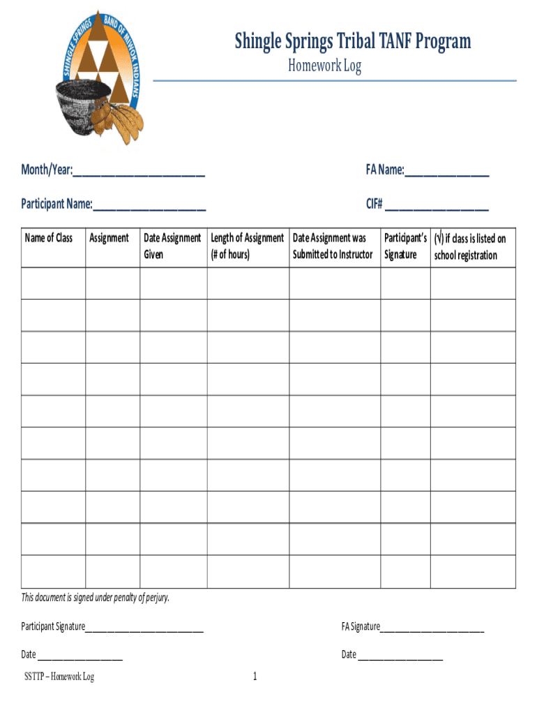 Fillable Online Shingle Springs Tribal TANF - Monthly Eligibility ...