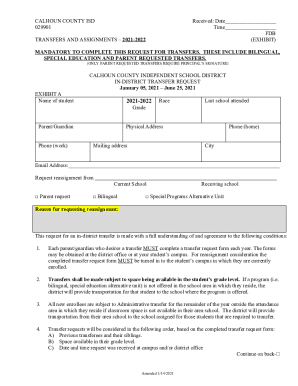 Fillable Online Student Inter-District and Out of District Transfers ...