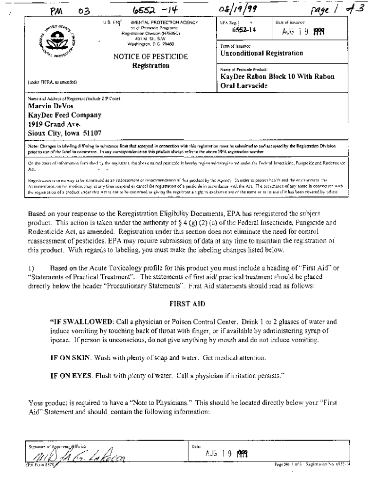 Fillable Online U.S. EPA, Pesticide Product Label, KAY DEE RABON BLOCK ...