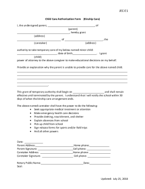 Fillable Online Child Care Authorization Form (Kinship Care) Fax Email ...