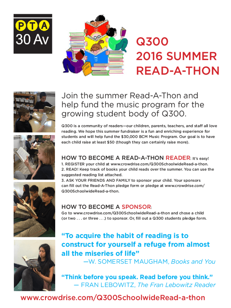 Fillable Online Join the summer Read-A-Thon and Fax Email Print - pdfFiller