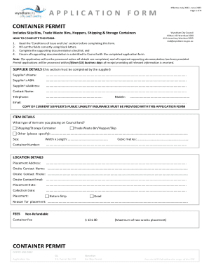 Fillable Online Application-Placement-of-a-Waste-Storage-Container-Skip ...