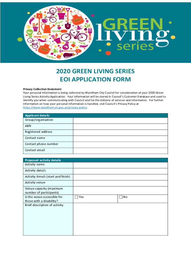 Fillable Online 2020 GREEN LIVING SERIES EOI APPLICATION FORM Fax Email Print - pdfFiller