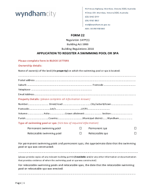 Fillable Online Form 22 - Application for Registration of Swimming Pool ...