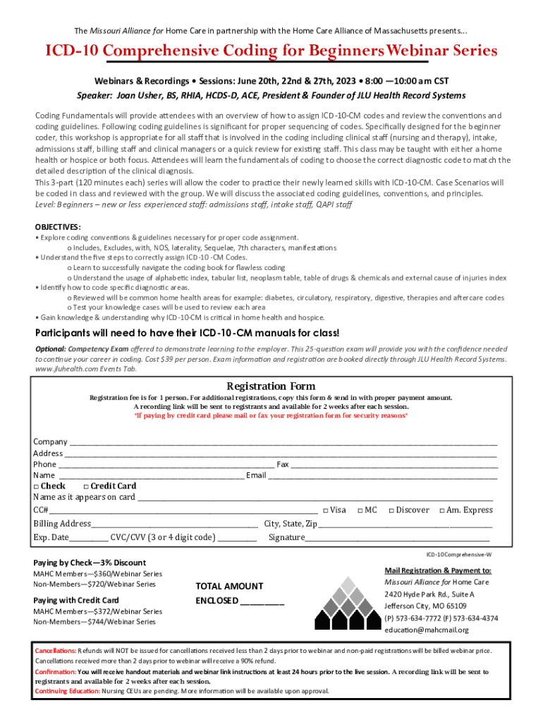 Fillable Online ICD-10 Comprehensive Coding for Beginners Webinar ...