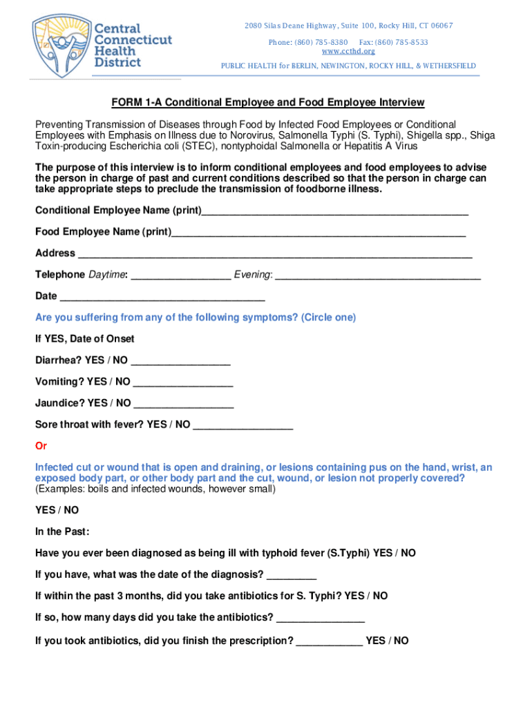 Fillable Online FORM 1-A Conditional Employee and Food ... Fax Email Print - pdfFiller