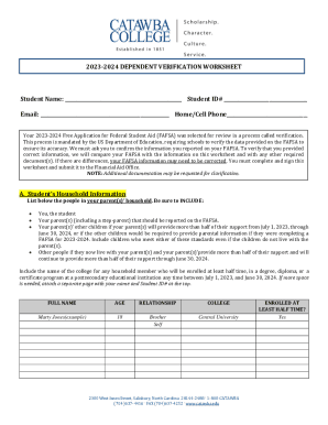 Fillable Online 2023-2024 DEPENDENT VERIFICATION WORKSHEET Student ... Fax Email Print - pdfFiller