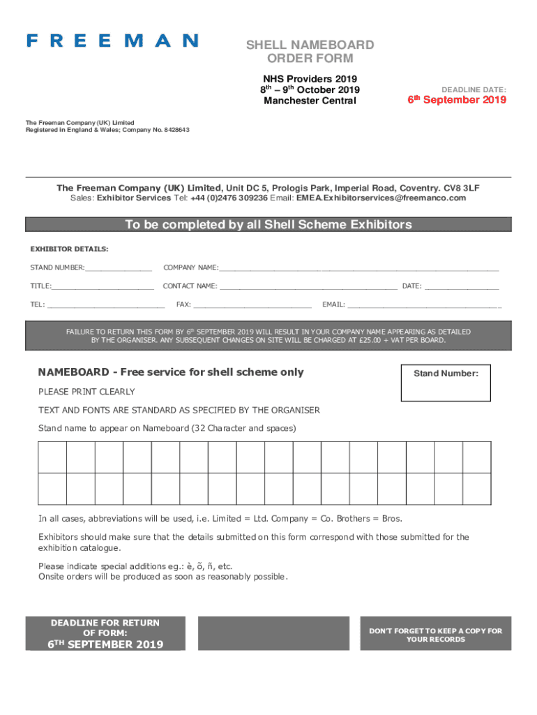 Fillable Online shell nameboard order form Fax Email Print - pdfFiller