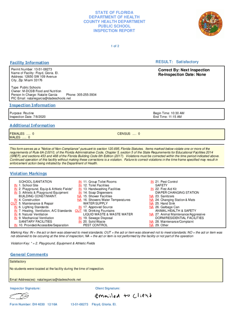 Fillable Online Food establishment inspection reports now available ...