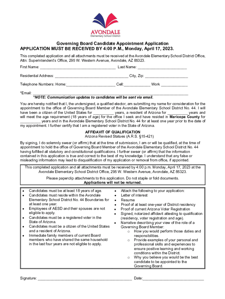Fillable Online Governing Board Candidate Appointment Application Fax ...
