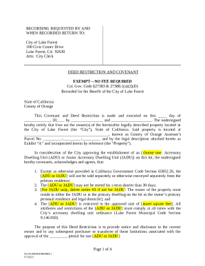 Deed Restriction for ADU.pdf Doc Template | pdfFiller