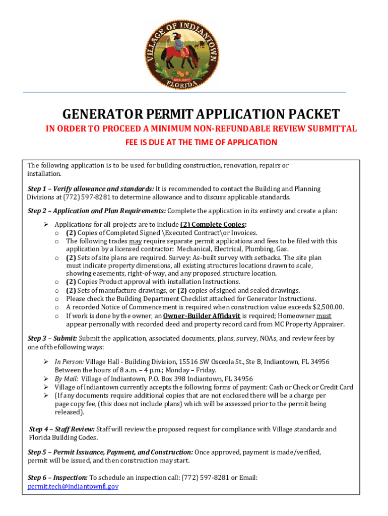 Fillable Online GENERATOR PERMIT APPLICATION PACKET Fax Email Print ...