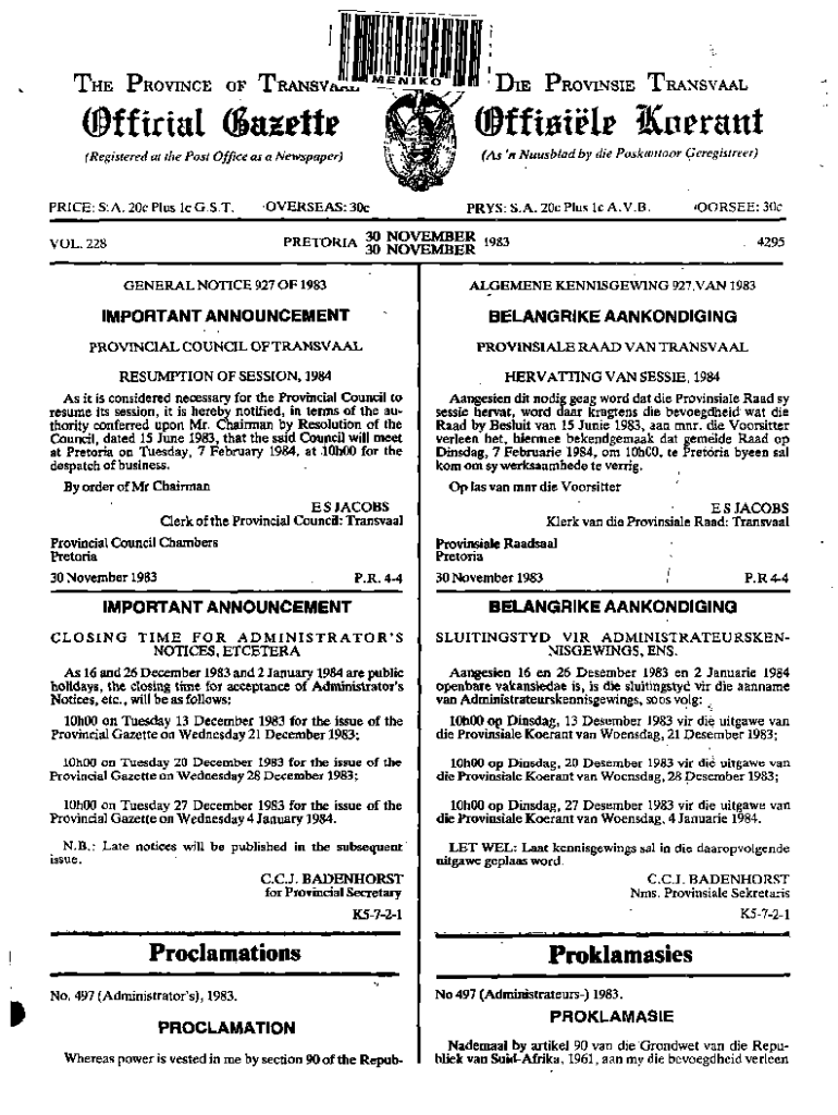 Fillable Online Offirial Gazette Fax Email Print - pdfFiller