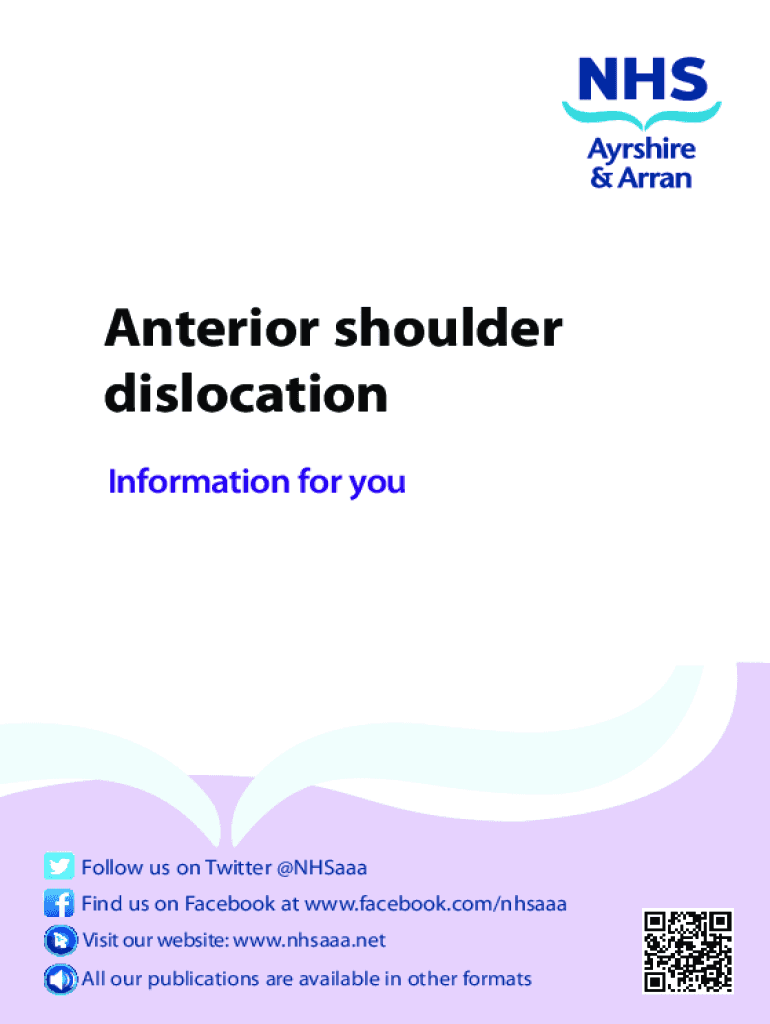 Fillable Online Anterior Shoulder Dislocation - Advice regarding ...