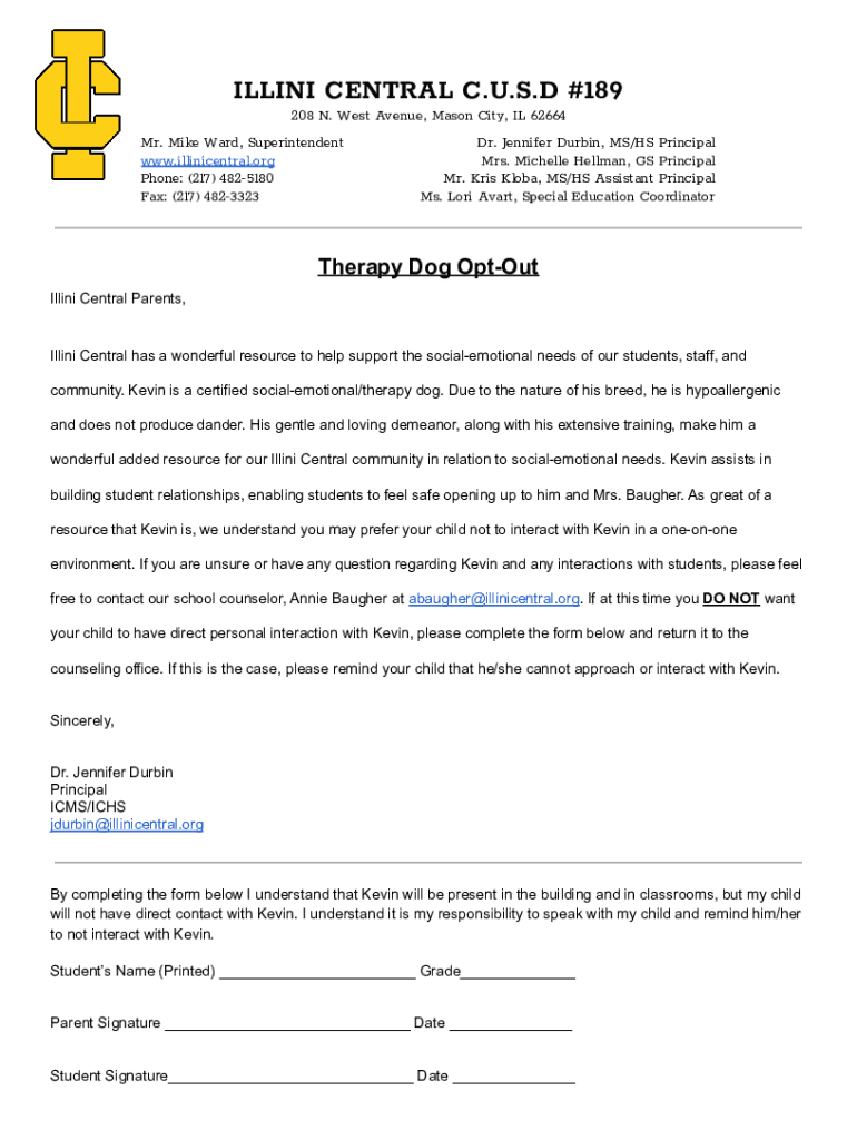 Fillable Online Therapy Dog Opt Out Form Fax Email Print - pdfFiller