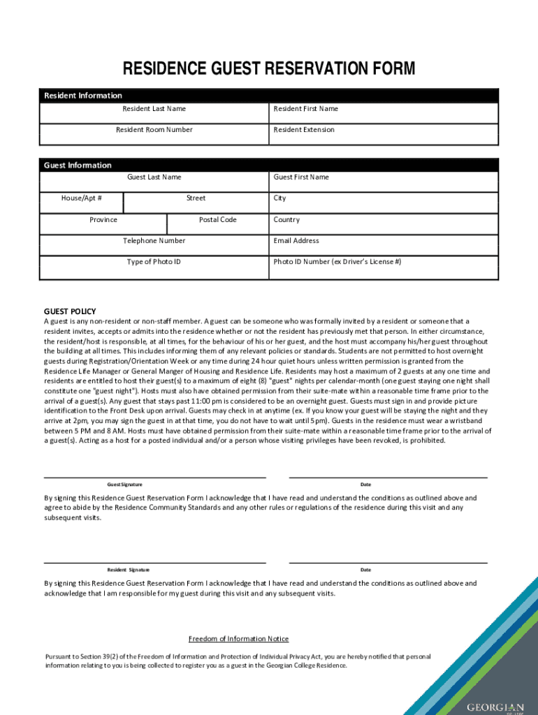 Fillable Online Guest Apartment Reservation Request - Residence Life ...