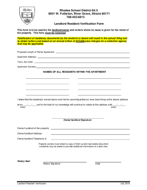 Fillable Online Landlord Resident Verification Form Fax Email Print ...