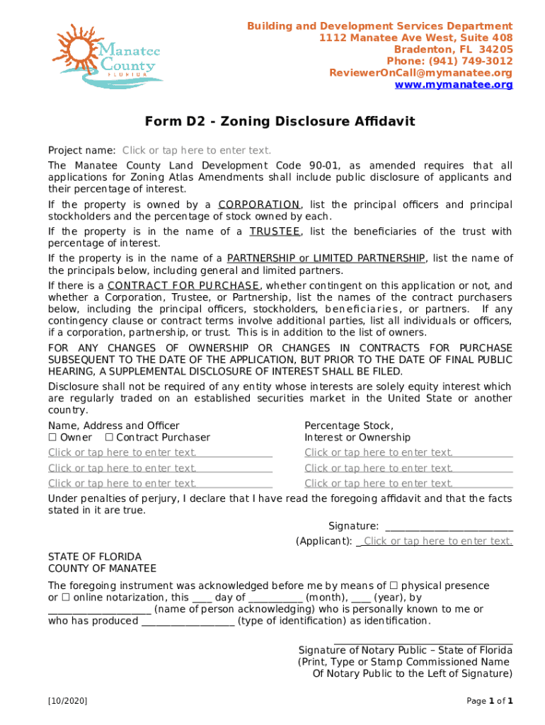 D2 - Zoning Disclosure Affidavit Doc Template | pdfFiller