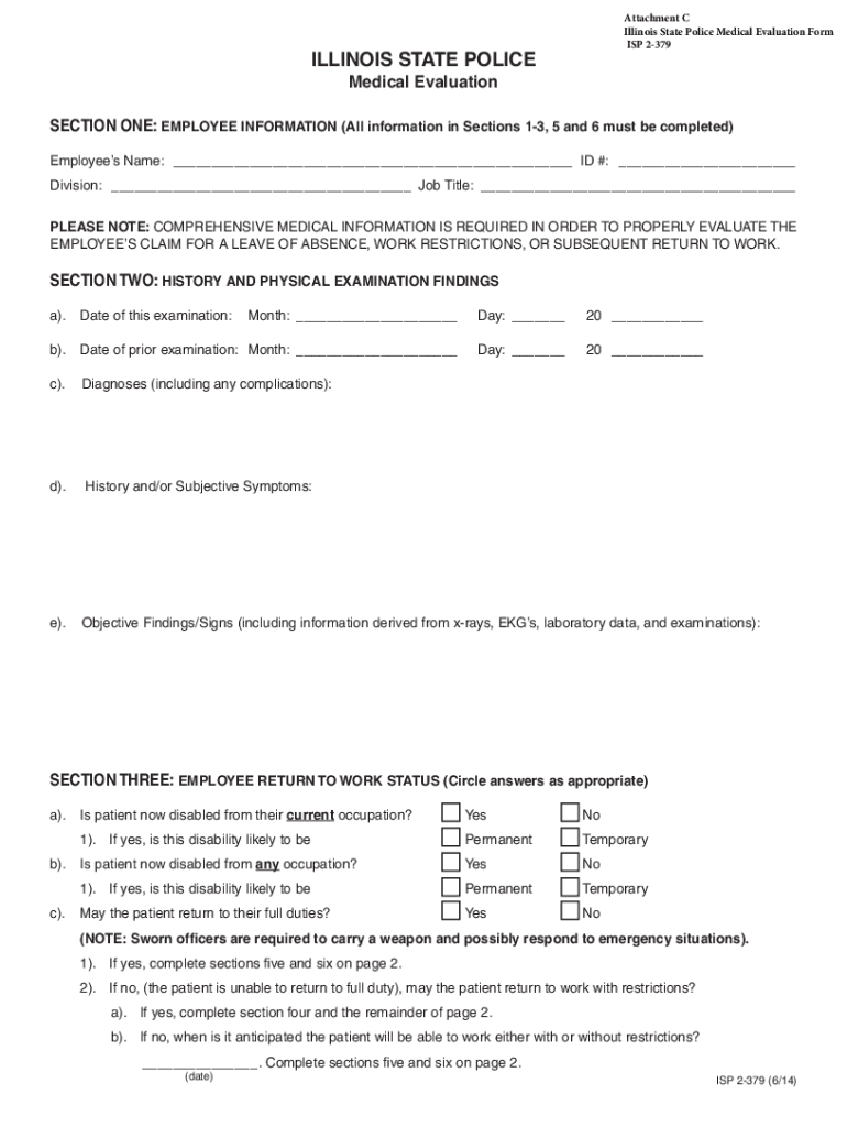 Fillable Online ILLINOIS STATE POLICE - Medical Evaluation SECTION ONE ...