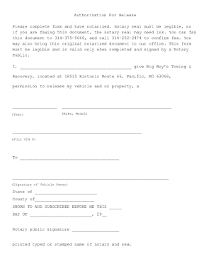 Fillable Online Authorization For Release Fax Email Print - pdfFiller