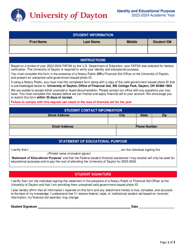Fillable Online 2023-2024 Statement of Identity & Educational Purpose Fax Email Print - pdfFiller